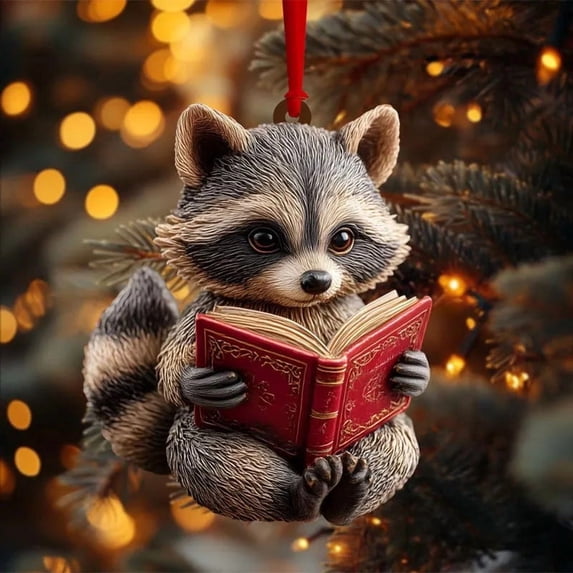Meggemo Seasonal Reading Fox Raccoon Christmas Tree Hanging Ornament ...