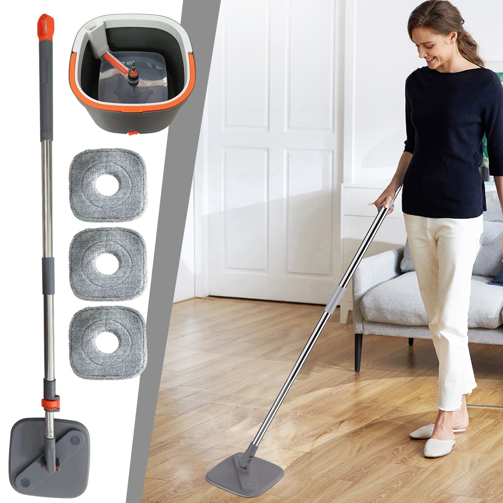 Meggemo Separate Clean-Dirty Mop 2-In-1 Dry/Wet Use Lazy Rotating Mop ...