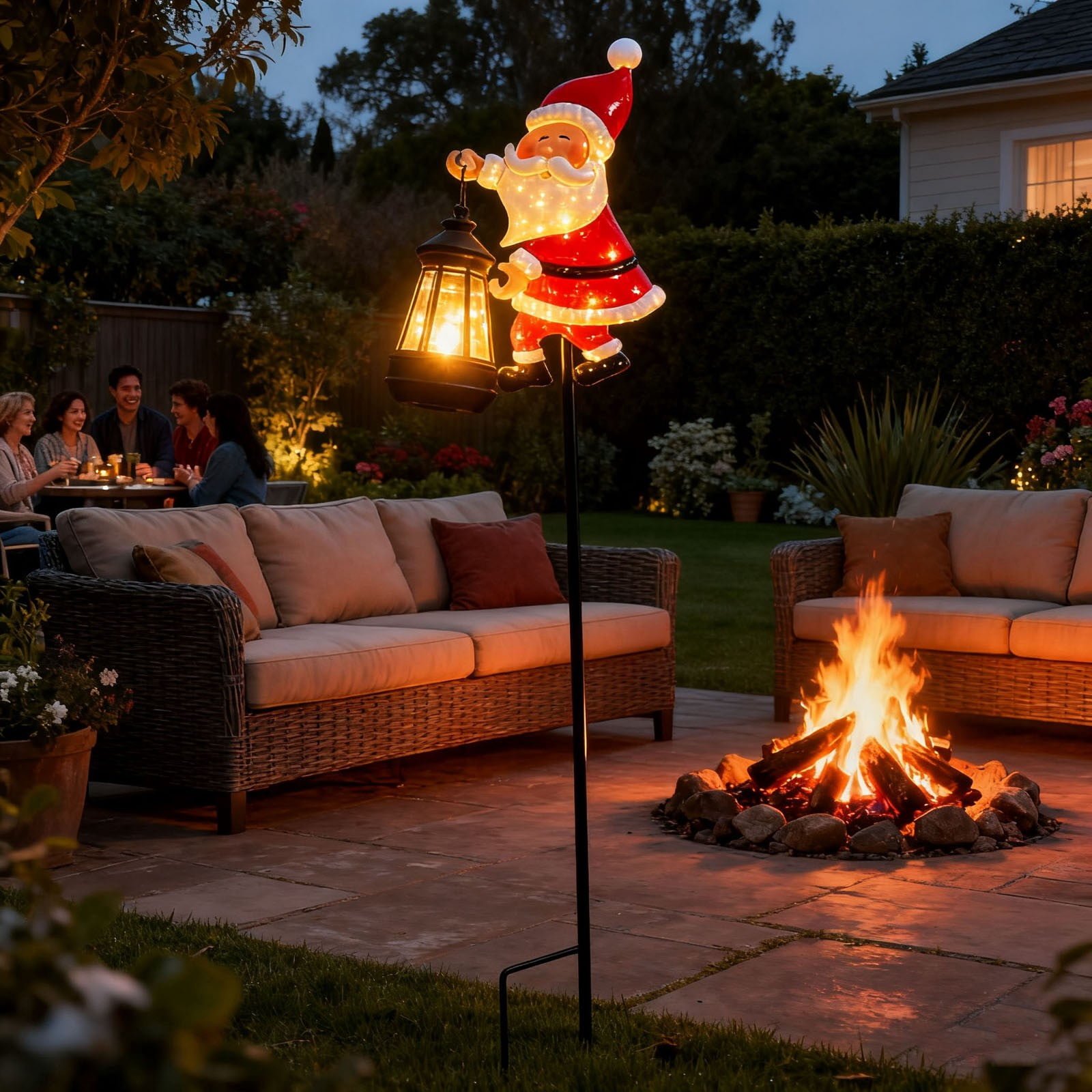Meggemo Solar Powered Santa Claus Palace Lantern Ground Stake Light ...