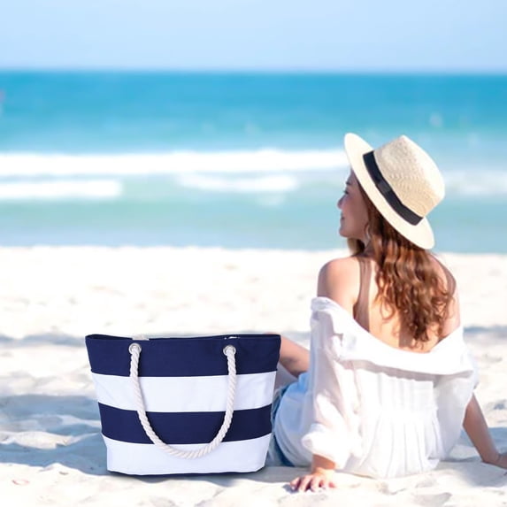 Meggemo Thick Hemp Rope Patchwork Beach Bag Large Capacity Lightweight ...