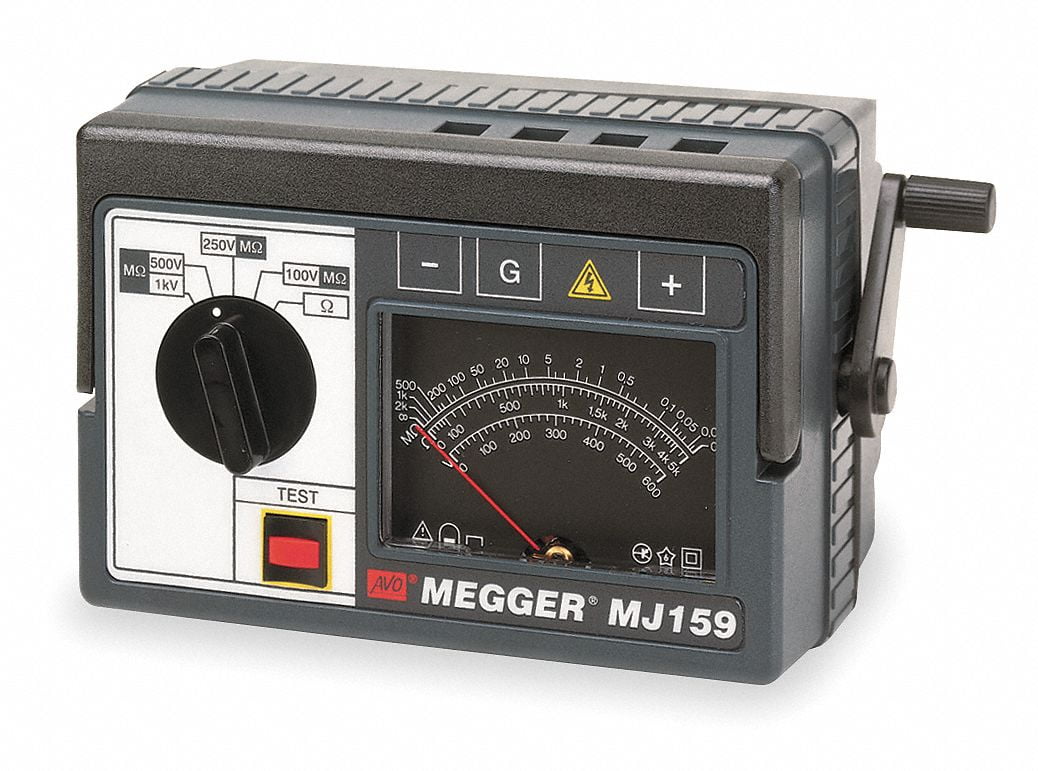 Megger Megohmmeter, 100/250/500/1000V DC,Analog MJ159 - Walmart.com