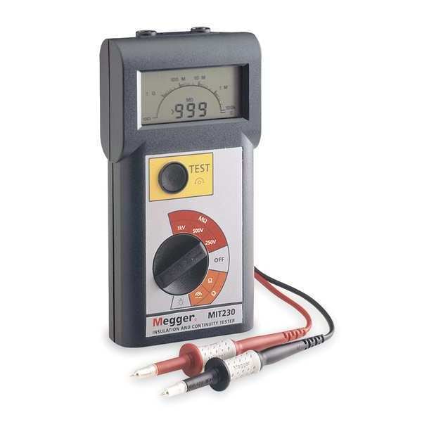 Megger Megohmmeter, 250/500/1000V DC, LCD, Case MIT230 - Walmart.com