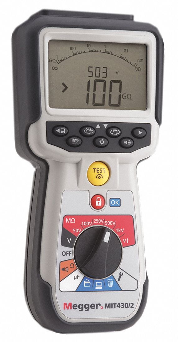 Megger Megohmmeter, 50 to 1000V DC, Backlit LCD MIT430/2 - Walmart.com