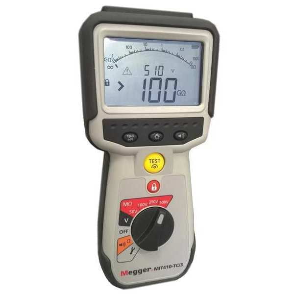 Megger Megohmmeter, 50 to 500V DC, Backlit LCD MIT410-TC/3 - Walmart.com