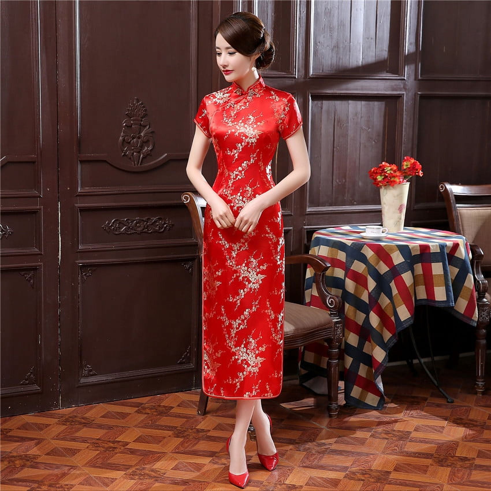 Megngio Long brocade cheongsam split cheongsam performance runway show ...