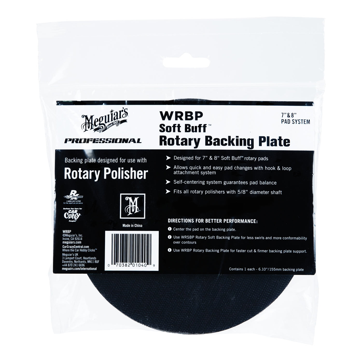 Meguiar's WRBP Rotary Backing Plate, 7 or 8 in Dia, 5/8 in Arbor/Shank ...