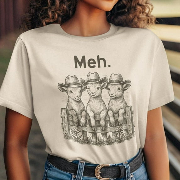 Meh Sheep Trio Cowboy Hat Graphic Tee for Farm Life Lovers Rustic ...