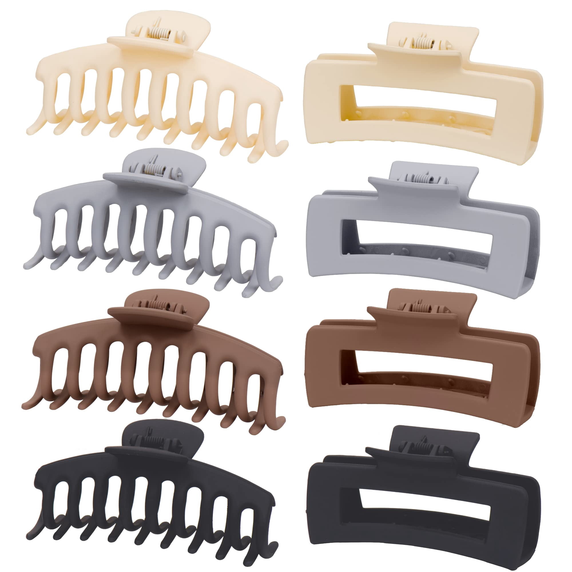 Mehayi 8 Pack Large Matte Hair Claw Clips, 2 Styles Nonslip Medium Cute ...