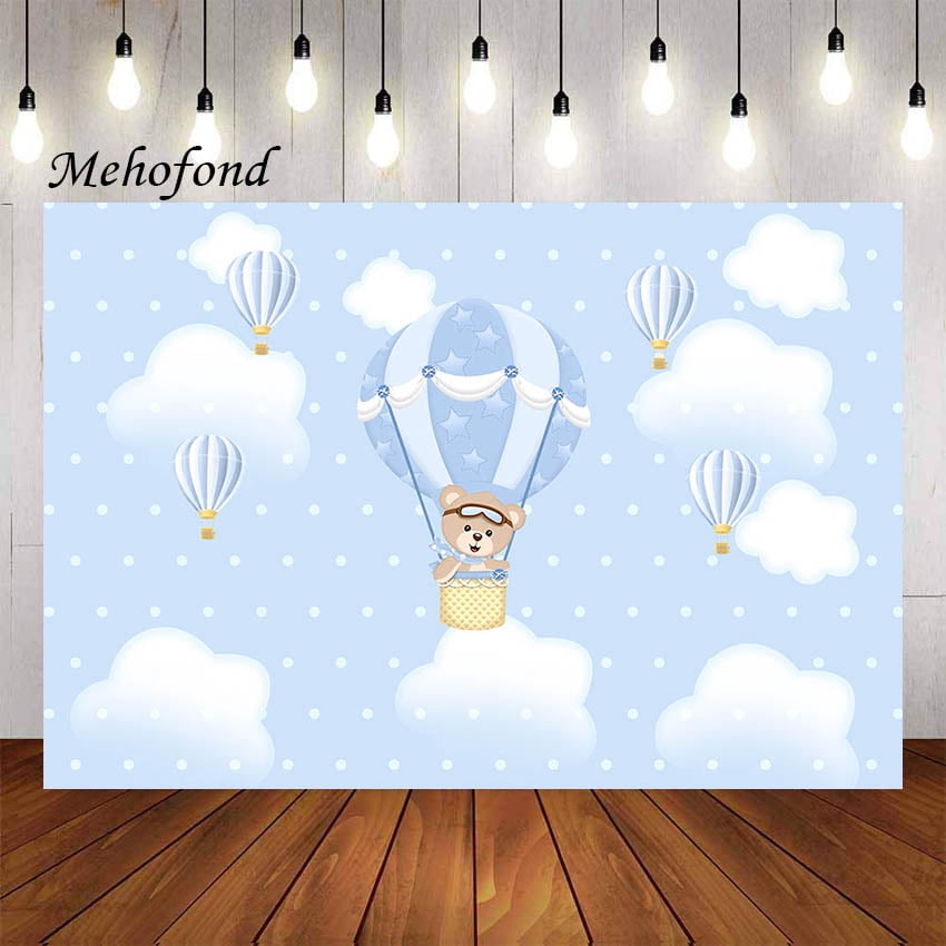 Mehofon Photography Background Cute Bear Blue Hot Air Balloon Baby ...