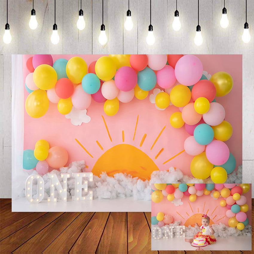 Mehofond 1st Birthday Party Photography Background Pink Balloon Sun ...