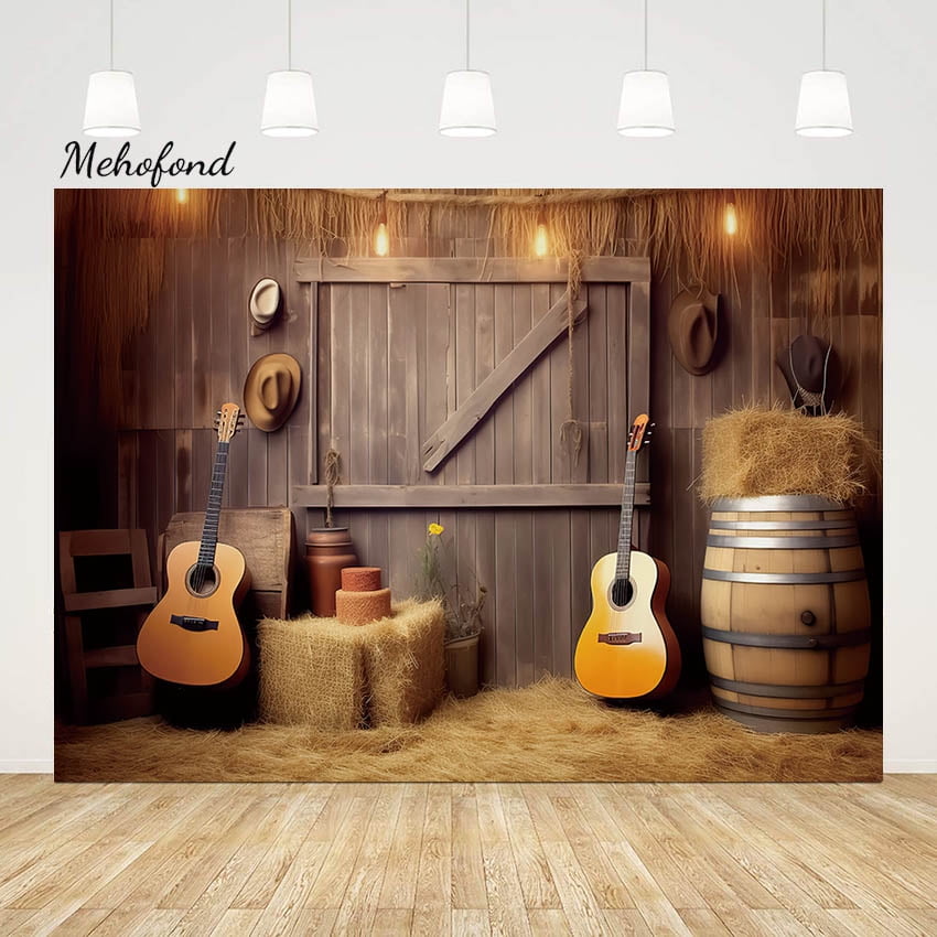 Mehofond Autumn Warehouse Haystack Wood Barn Door Backdrop Western ...