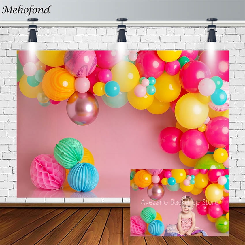 Mehofond Baby Shower Happy Birthday Backdrops Color Balloon Pink Girl ...