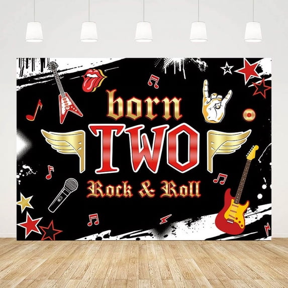 Mehofond Born Two Rock Photography Backdrop Banner Rock And Roll Party ...