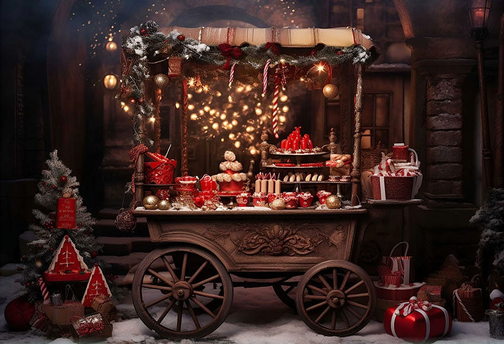 Mehofond Christmas Backdrop Pink Sweet Candy Stand Hot Cocoa Family ...