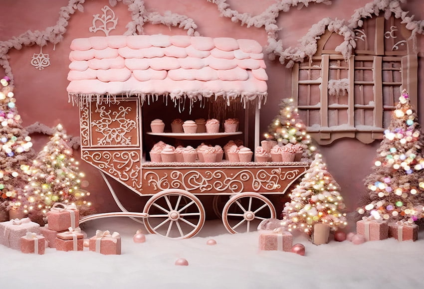 Mehofond Christmas Backdrop Pink Sweet Candy Stand Hot Cocoa Family ...