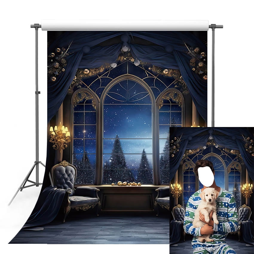 Mehofond Christmas Backdrop Tree Night Starry Sky Window Baby Family ...