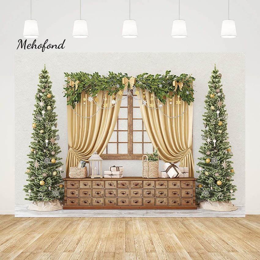 Mehofond Christmas Background Bustic Kitchen Cabinet Xmas Trees r ...