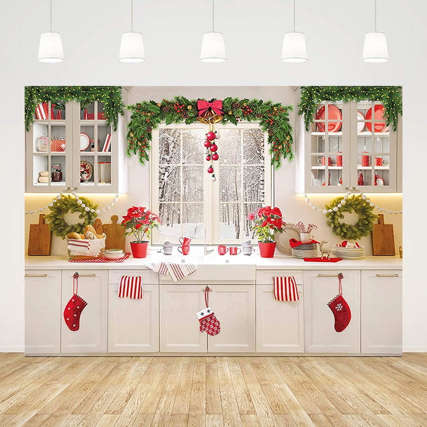 Mehofond Christmas Coffee Background Bustic Kitchen Cabinet Xmas ration ...