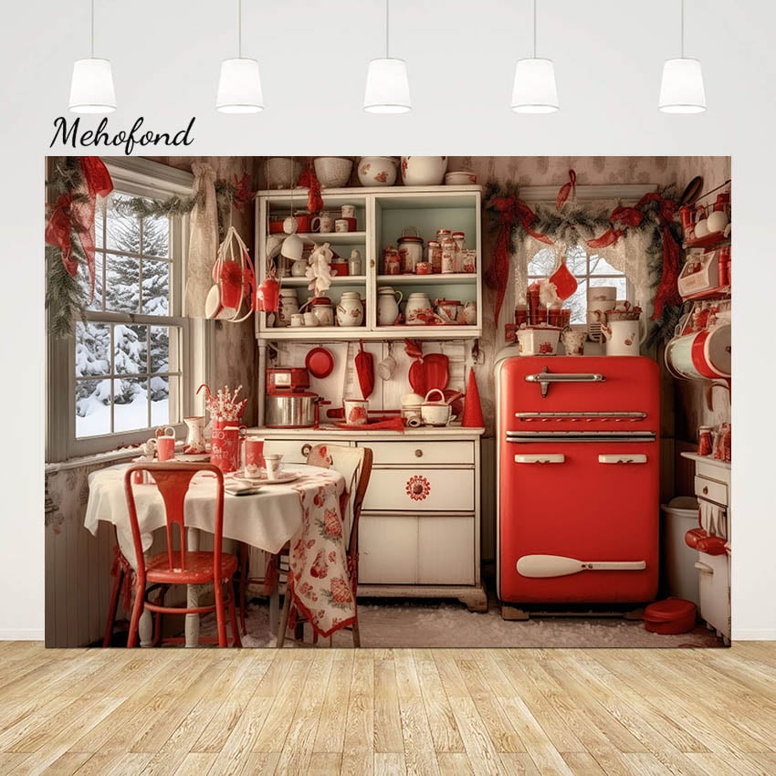 Mehofond Christmas Kitchen Photography Backdrops White Cabinet Xmas ...
