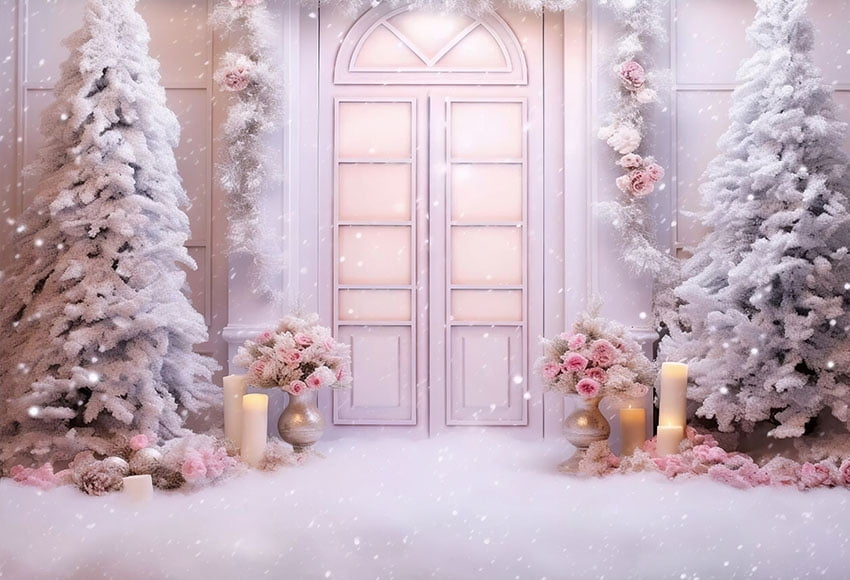 Mehofond Christmas Photography Background Pink Outside Snowy Landscape ...