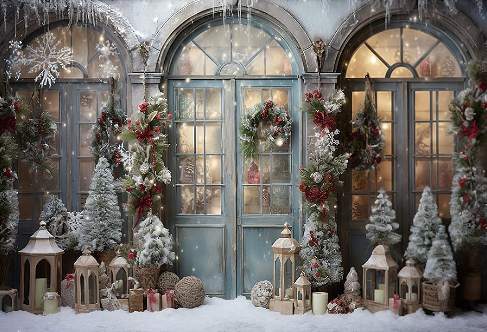 Mehofond Christmas Vintage Green Door Backdrops Kids Photocall Props ...