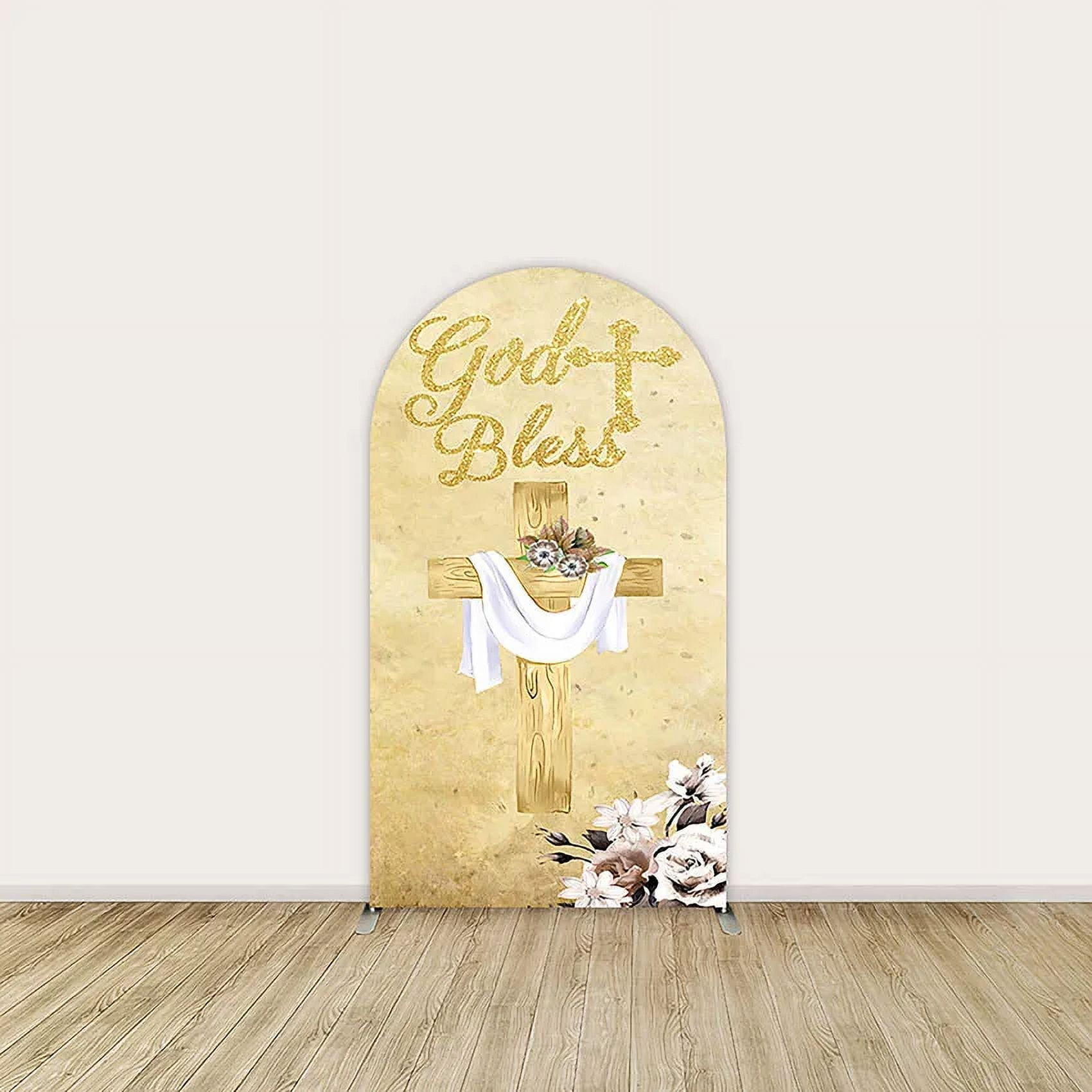 Mehofond Custom God Bless First Communion Baptism Birthday Cover Chiara Arch Backdrop Baby ...