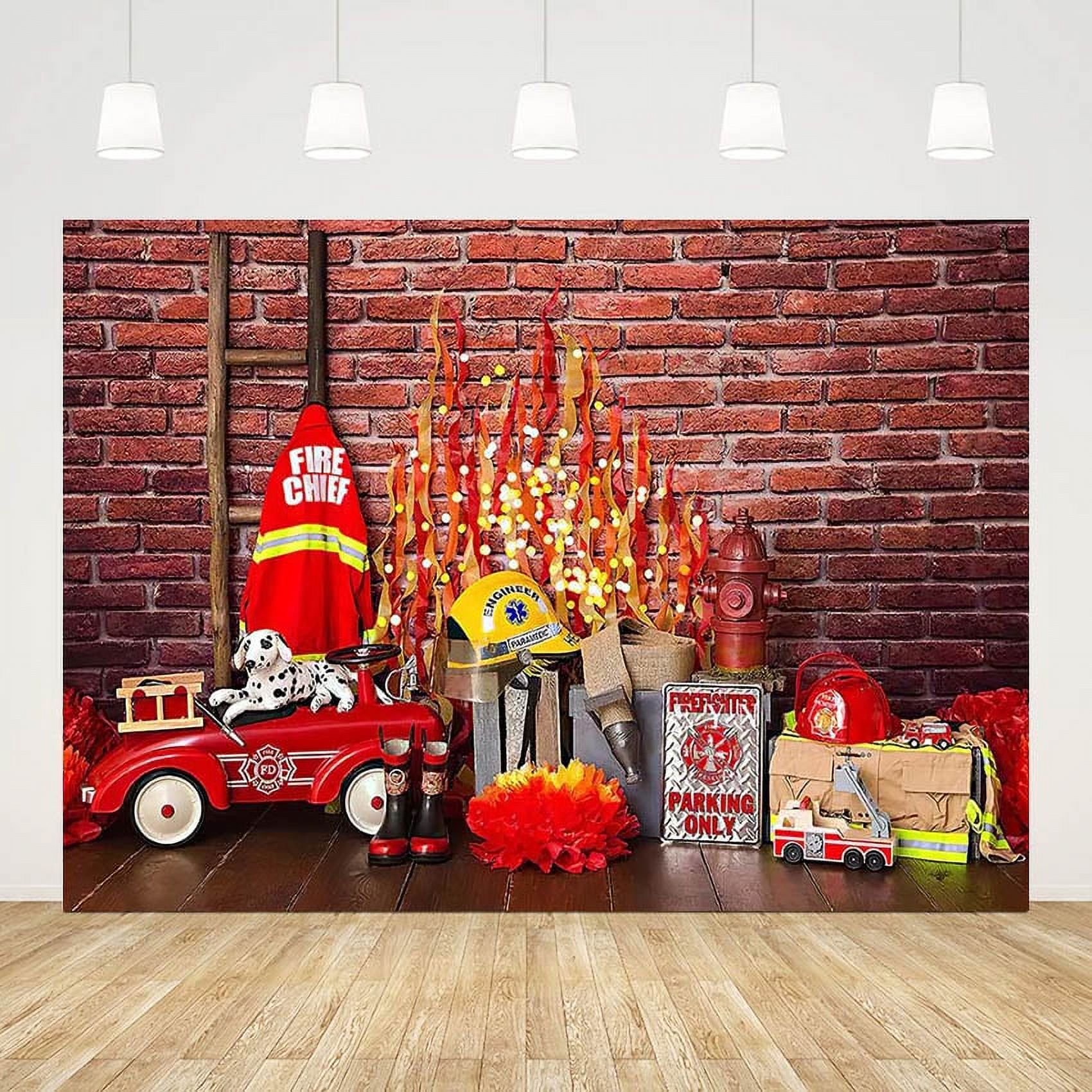 Mehofond Firefighter Kids Birthday Party Backdrop Fireman Car ...
