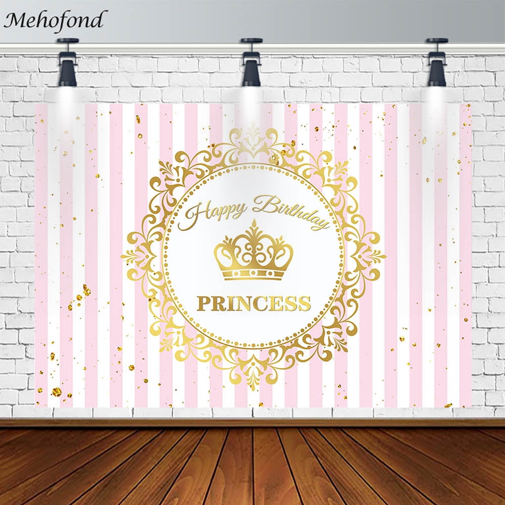 Mehofond Girl Happy Birthday Princess Party Backdrop Gold Crown r Pink ...