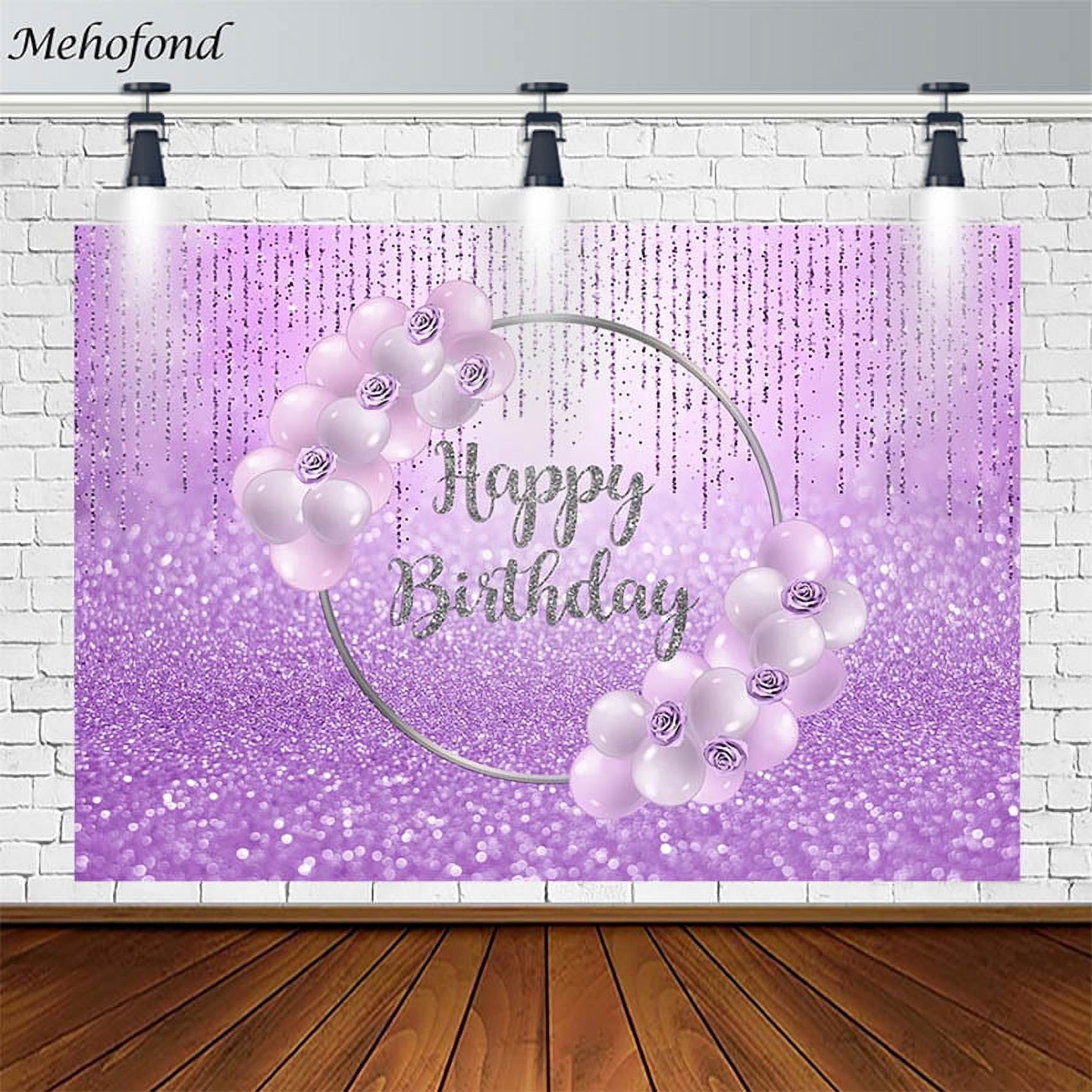 Mehofond Happy Birthday Party Backdrop Balloon Flower Purple Glitter ...