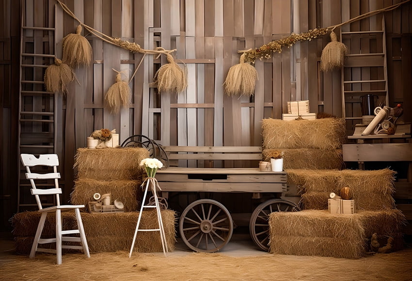 Mehofond Indoor Old Door Hay Backdrop for Photography Kids Birthday ...
