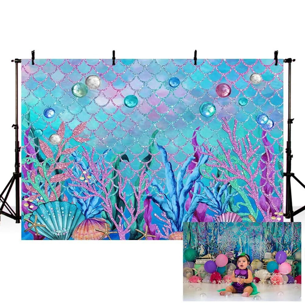 Mehofond Photography Backdrop Mermaid Themed Birthday Party Undersea ...