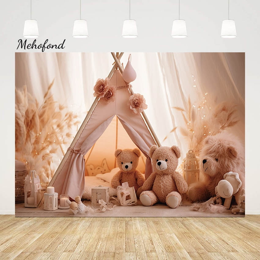 Mehofond Photography Backdrop Pink Toy Bear Camping Tent Newborn ...