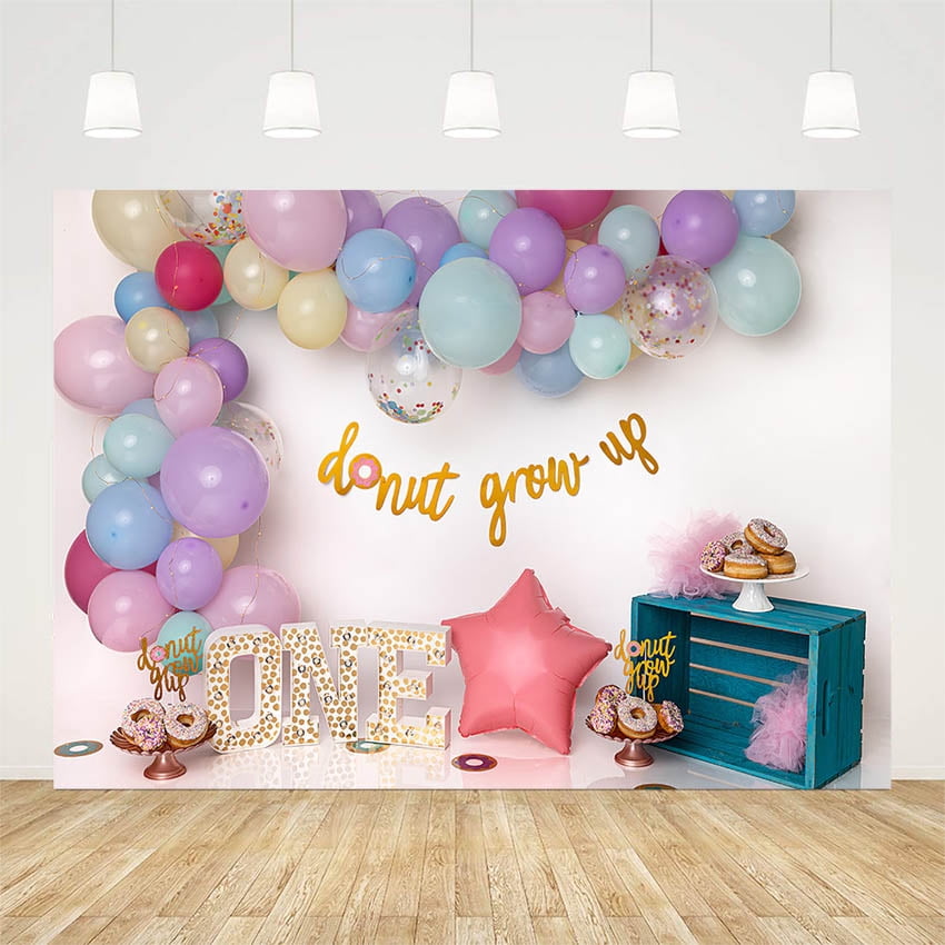 Mehofond Photography Background Donut Grow Up Balloon Star Princess 1st ...