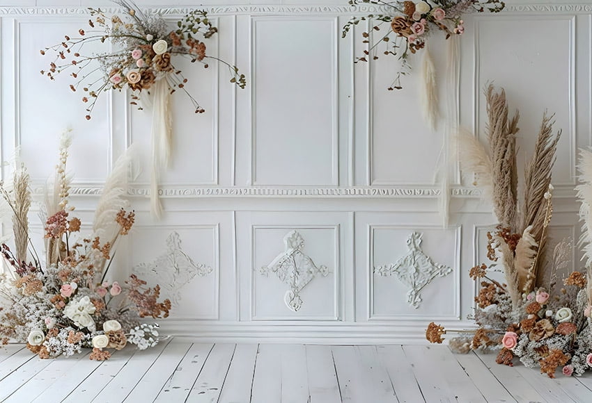 Mehofond Photography Background Indoor Boho Pampas Grass White Wall ...