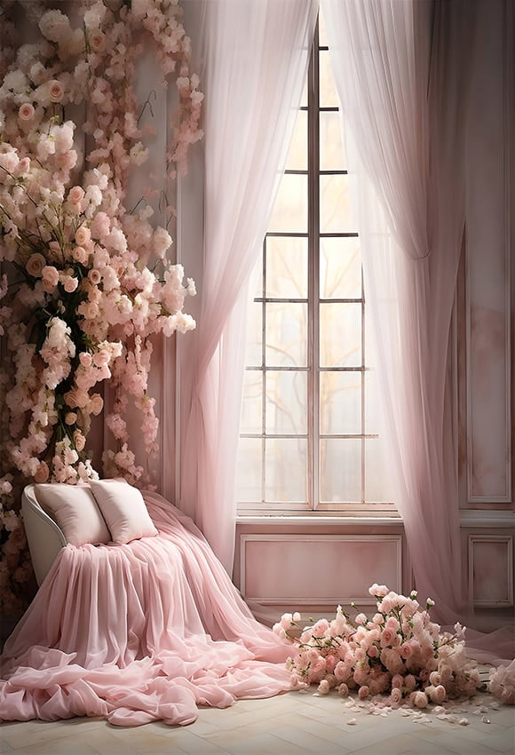 Mehofond Photography Background Interior Pink Curtains Flowers Windows ...