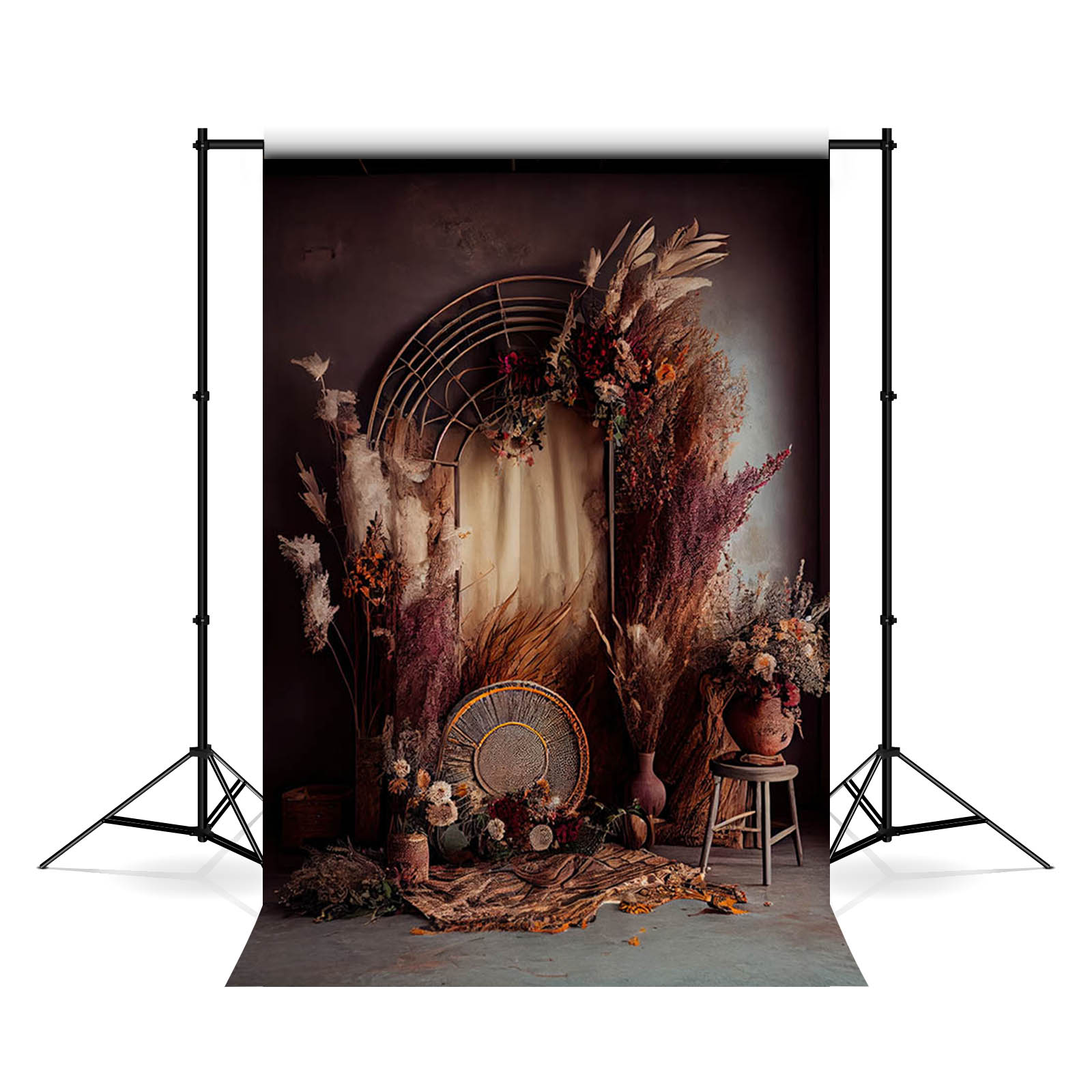 Mehofond Photography Background Vintage Boho Pampas Grass Grey Wall ...