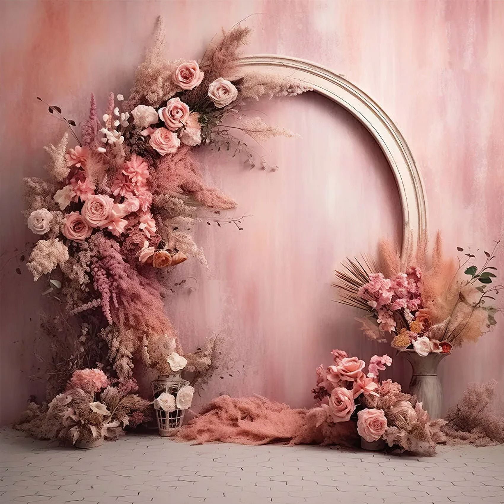 Mehofond Photography Backgroundp Boho Pampas Grass Arch Flowers Wedding ...