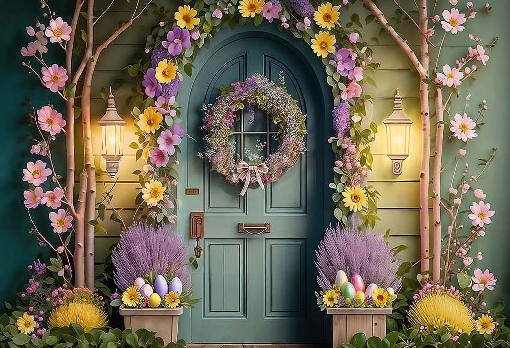 Mehofond Spring Arch Door Backdrop Photography Children Portrait Easter Day Party Flower Eggs r ...