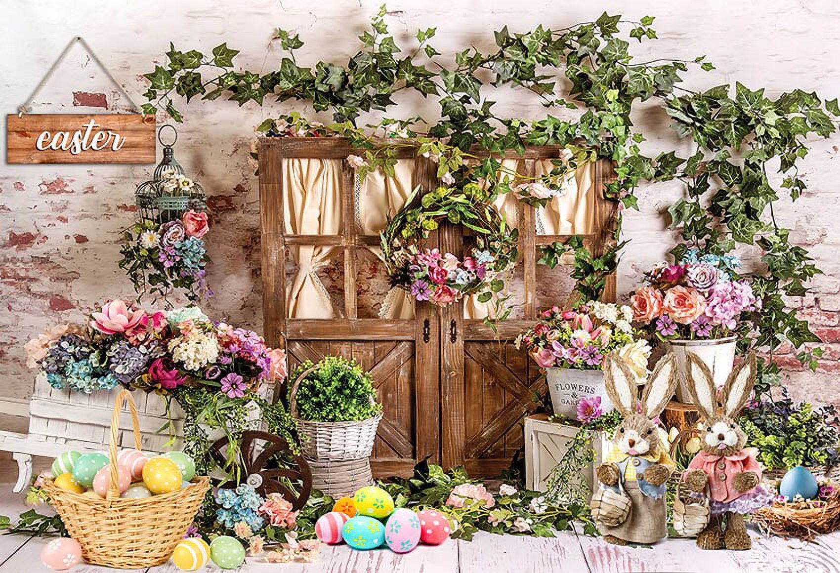Mehofond Spring Easter Backdrop Garden Flower White Brick Wall Baby ...