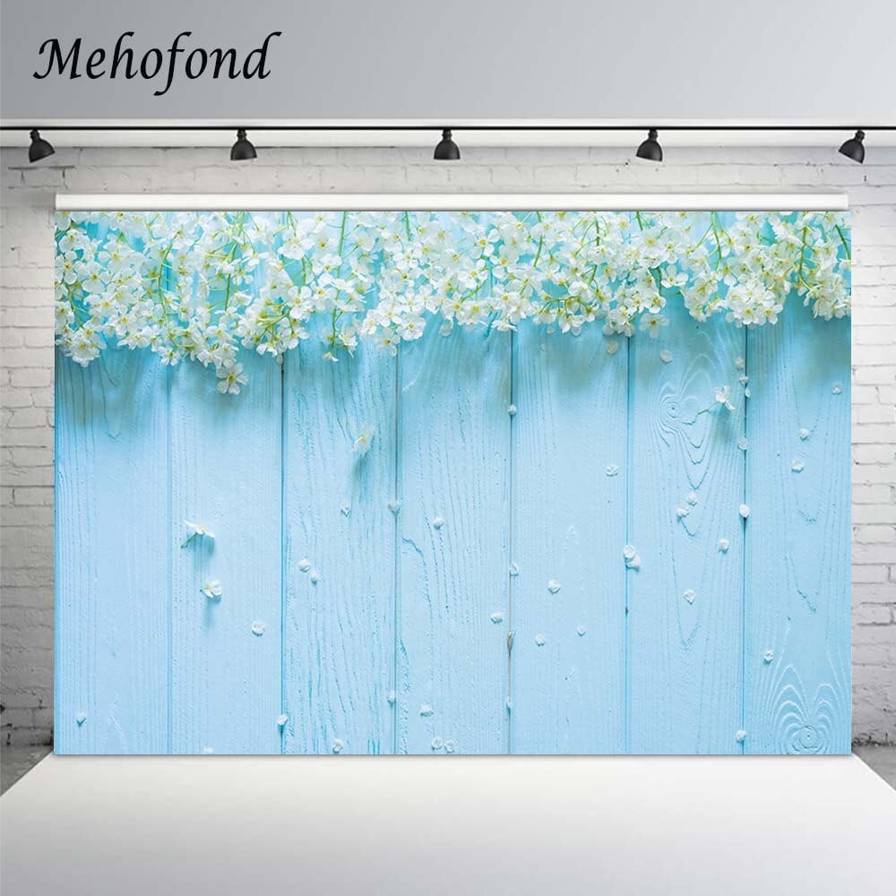 Mehofond Vinyl Photography Background Blue Wooden Board Spring White ...