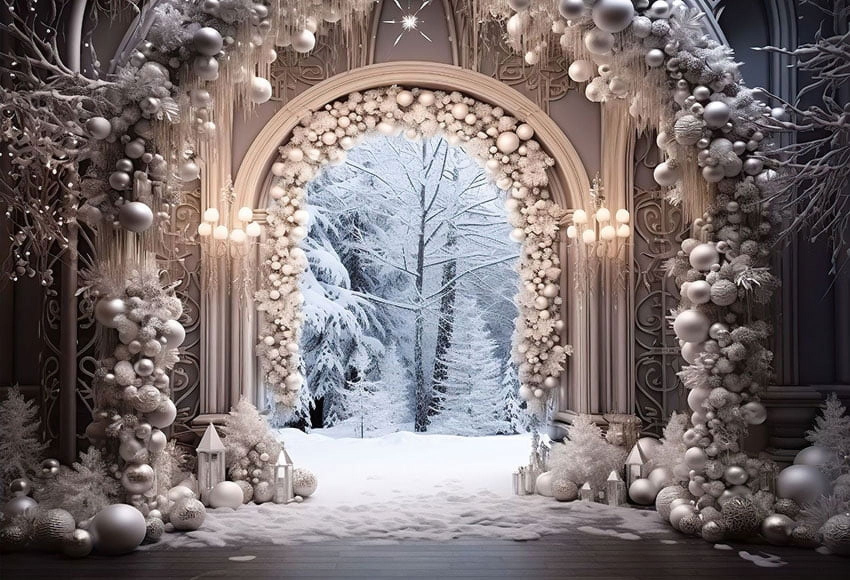 Mehofond Winter Christmas Arch Door Gold Castle Backdrop Photography ...