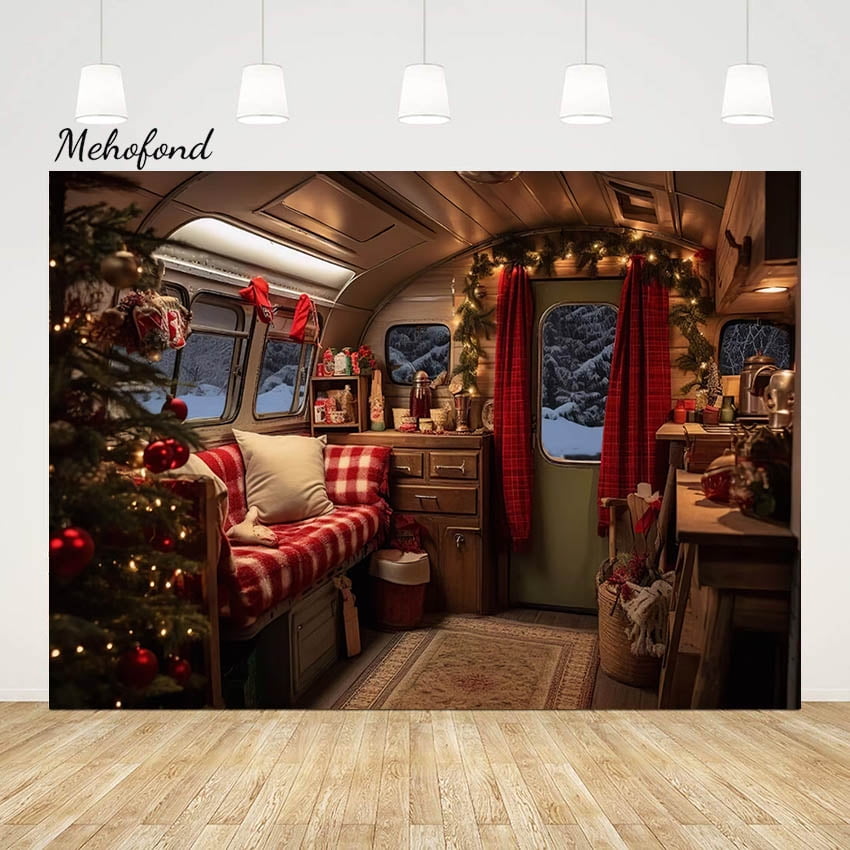 Mehofond Winter Christmas Backdrop Red Car Xmas Tree Snow Forest Kids ...