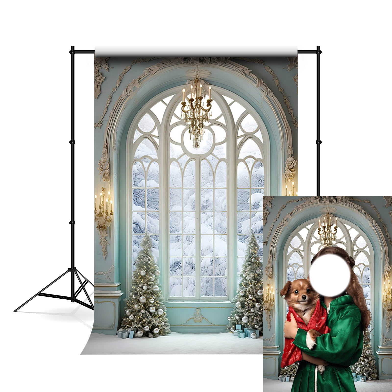 Mehofond Winter Christmas Tree Window Snow Scene Background Photography ...