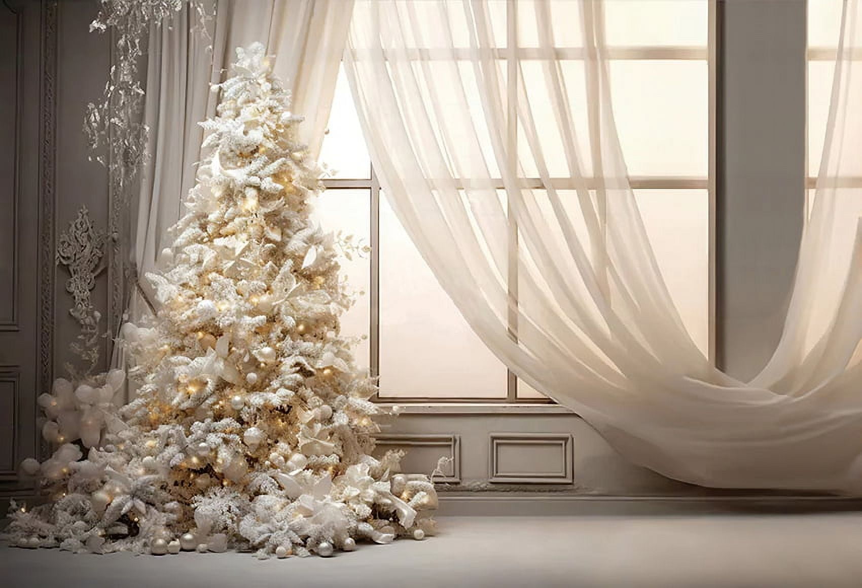 Mehofond Winter Christmas Window Curtain Photography Backdrop Xmas Tree ...