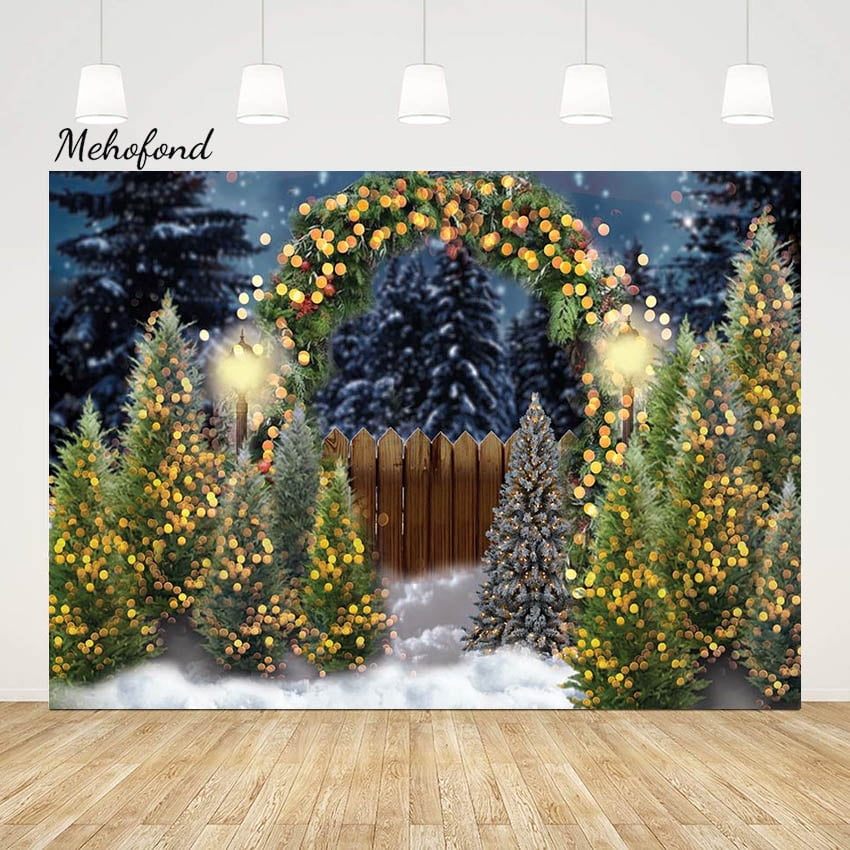 Mehofond Winter Forest Snow Scene Background Photocall Pine Tree ...