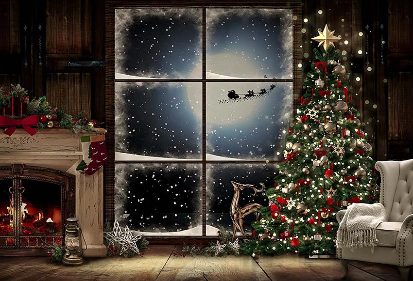 Mehofoto Photography Backdrop Christmas Trees Window Wreath Winter Snow ...