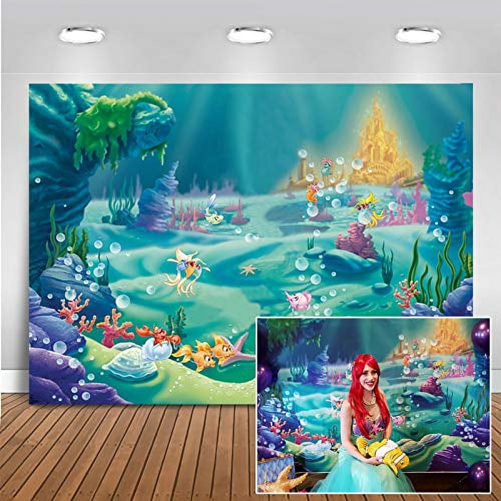 Mehofoto Under Sea Mermaid Backdrop Castle Blue Sea Grass Shell ...