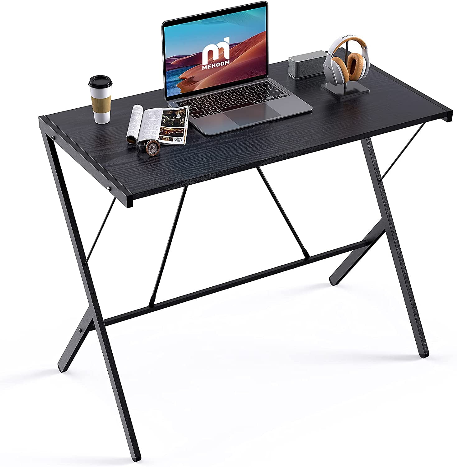 Mehoom Modern Metal Study Desk for Home Office, Table, Black, 35.4 ...
