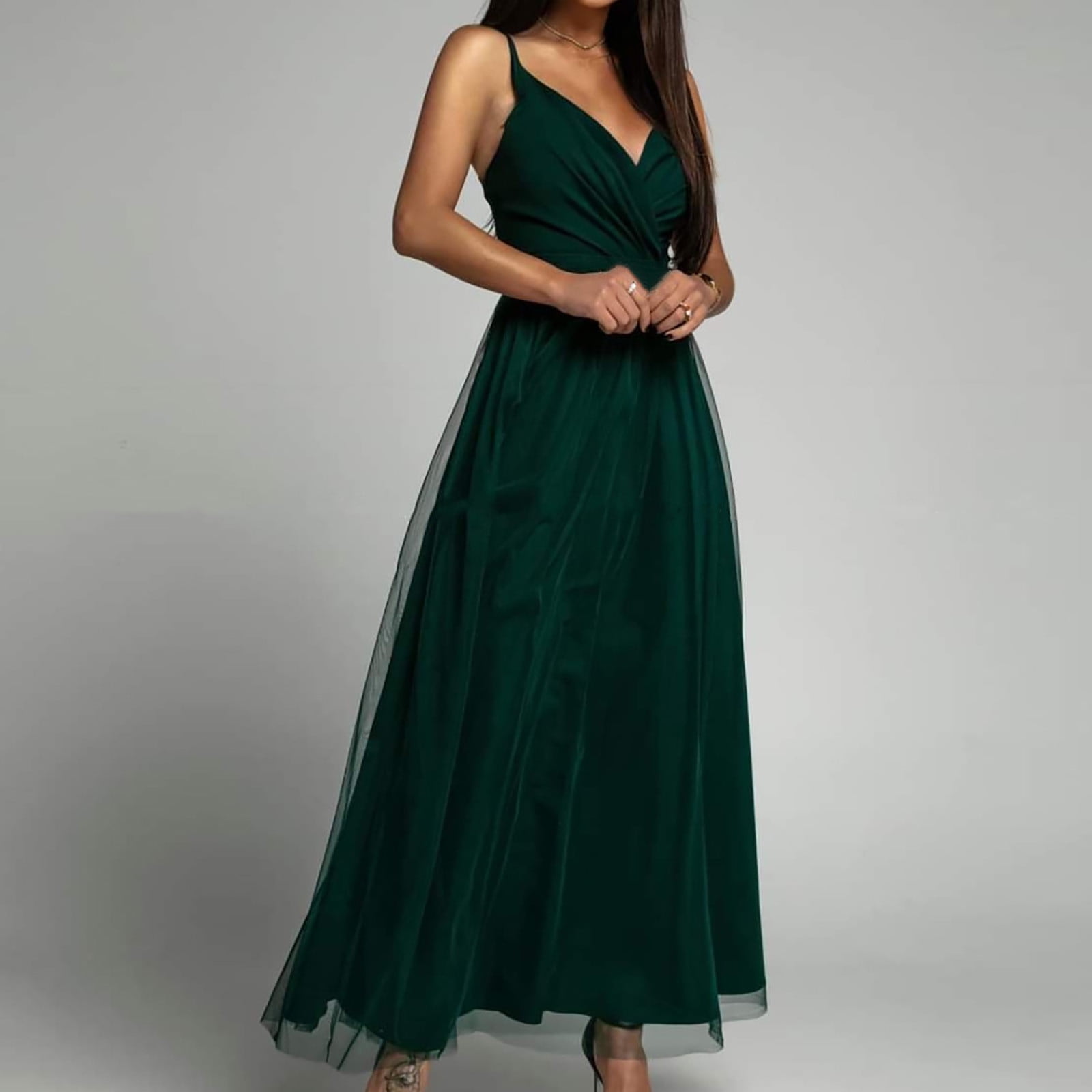 Mei123Yuan Clearance Dress Fashion Midi Dress Solid Color V Neck/Crew ...