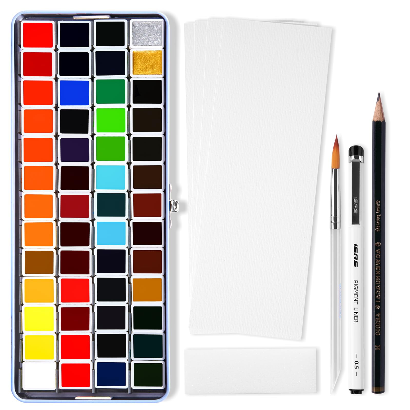 MeiLiang Watercolor Paint Set 52 Colors in Half Pans with Drawing ...